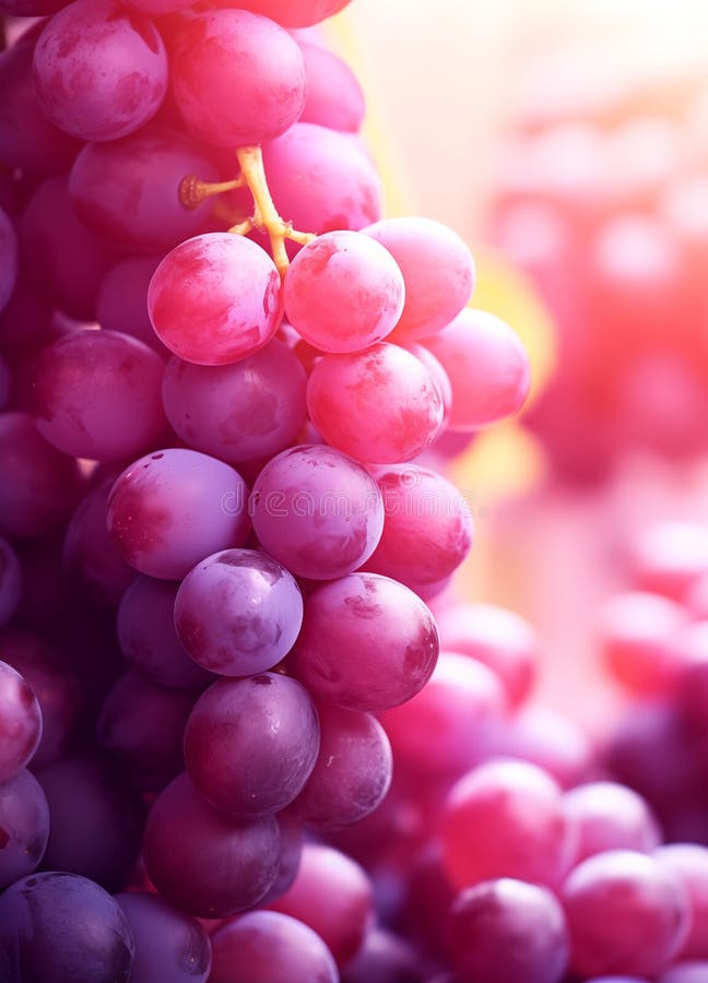 Grape Bunch Closeup on Blurred Vineyard Background with Copy Space ...