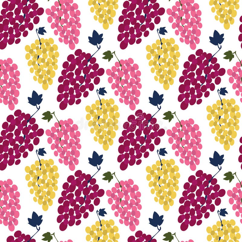 Grape Bunch Seamless Pattern. Wine Grape Varieties. Red, Light, Pink ...