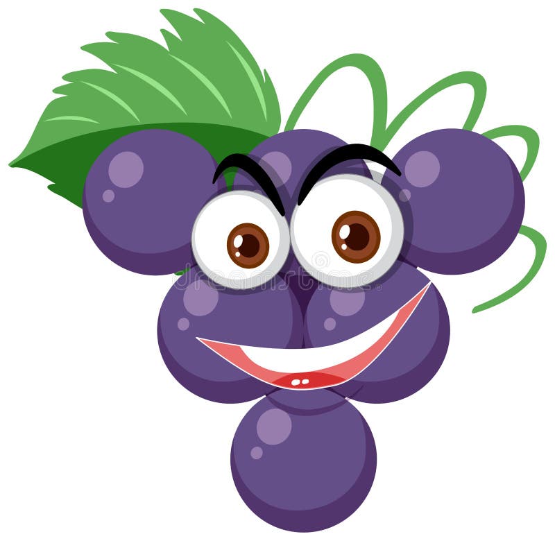 Grape Cartoon Character with Happy Face Expression on White Background ...