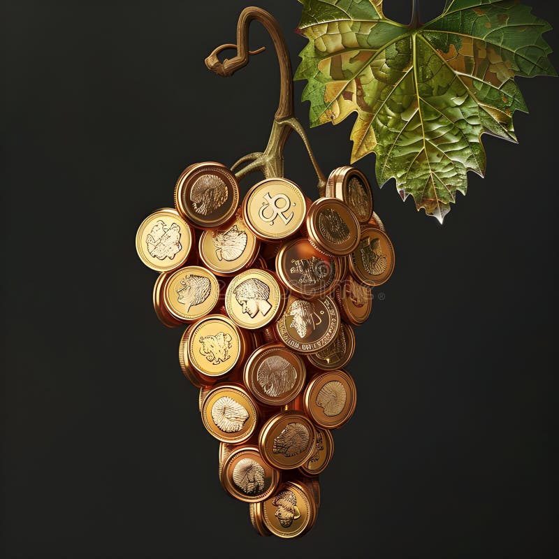 Grape Cluster of Gold Coins Stock Photo - Image of cultural, gold ...