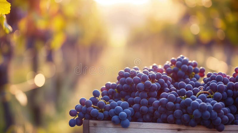 Grape on a Crate with Grape Trees Field Background Stock Illustration ...