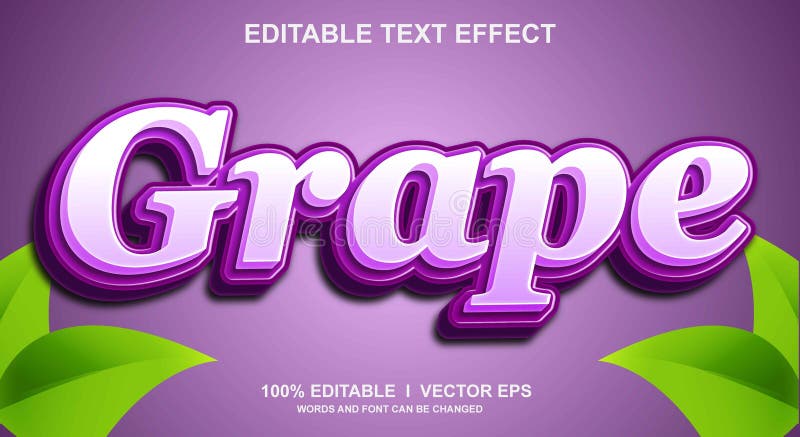 Grape 3d Vector Text Effect with Modern Style Design Stock Vector ...