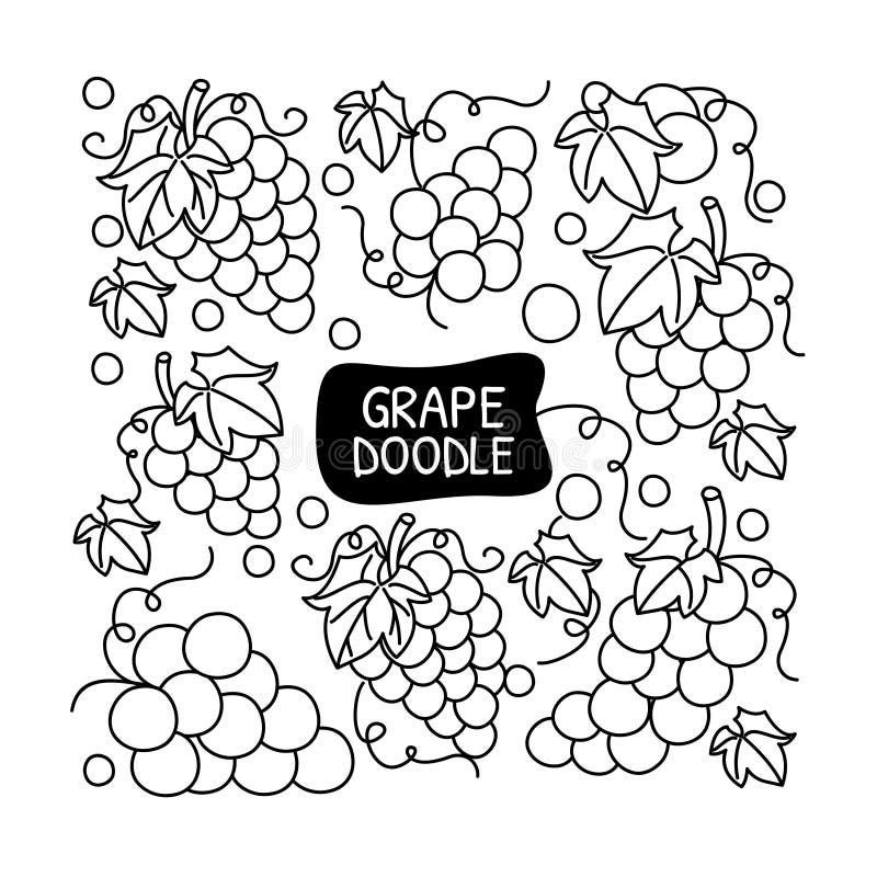 Grape Doodle Hand Drawn Design Stock Illustration - Illustration of ...