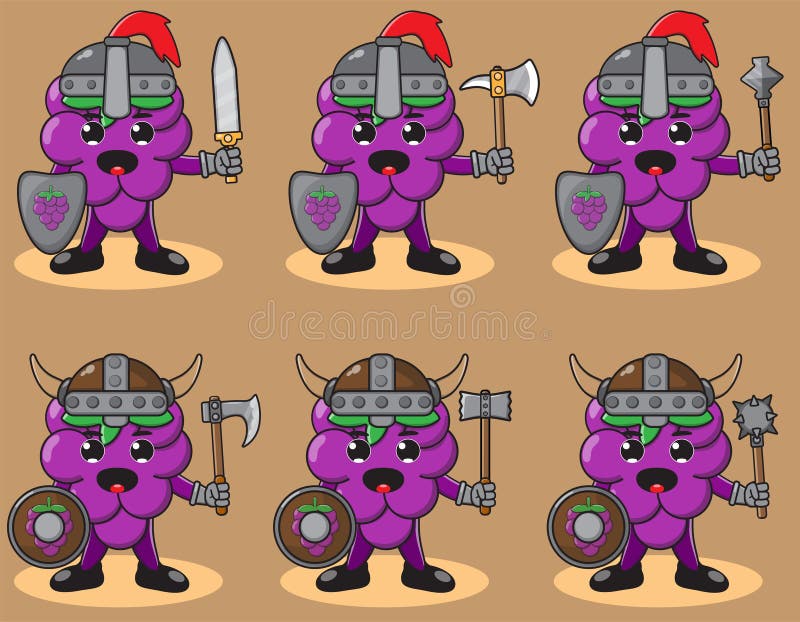 Cartoon Character of Cute Grape Knight Set .Shield and Sword. Stock ...