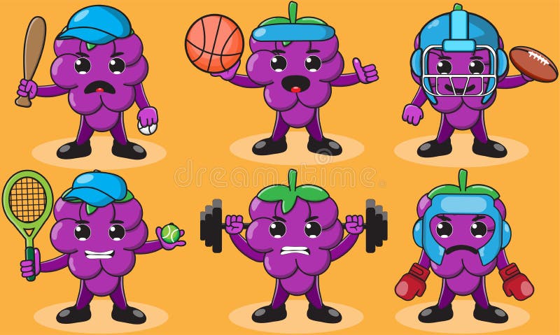 Grape emotion set 2 sport stock vector. Illustration of isolated ...