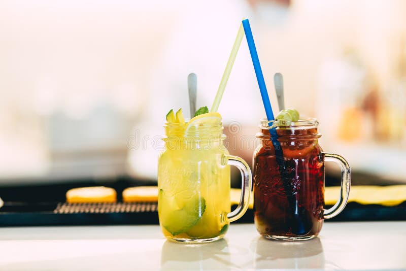 And Grape-flavored Lemonades on the Bar. Stock Image - Image of ...
