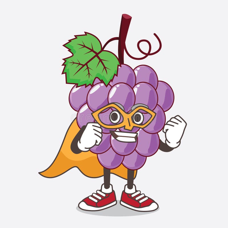 Grape Fruit Cartoon Mascot Character Dressed As a Super Hero Stock ...