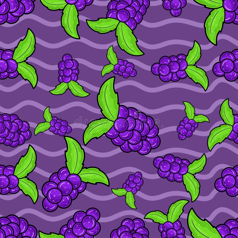 Grape Fruit Seamless Pattern in Cartoon Style. Perfect for Background ...