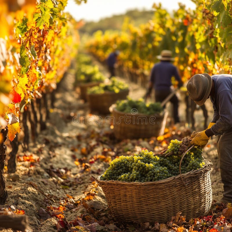 Grape Harvesting Team with Team Stock Illustration - Illustration of ...