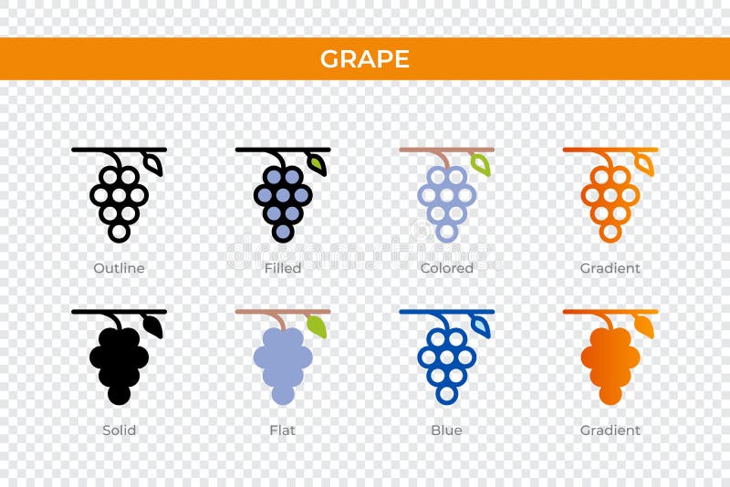 Grape Icon in Different Style. Grape Vector Icons Designed in Outline, Solid, Colored, Filled ...