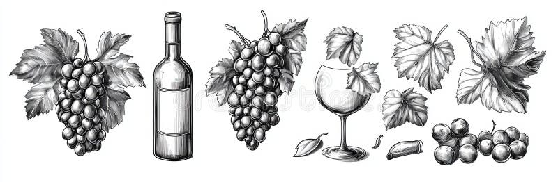 Grape Illustrations Created by Hand, Featuring an Array of Wine and ...