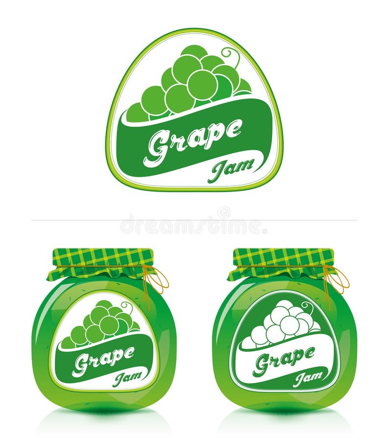 Grape jam label with jar stock vector. Illustration of summer - 37052423