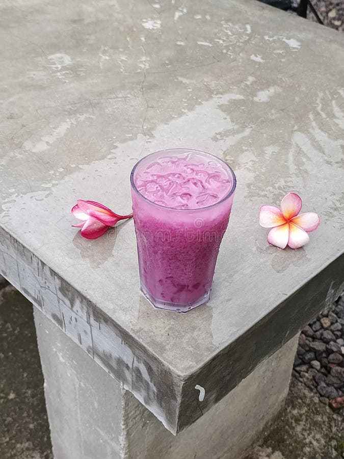Grape Milk Ice Drink and Pink Floral Stock Photo - Image of pink ...