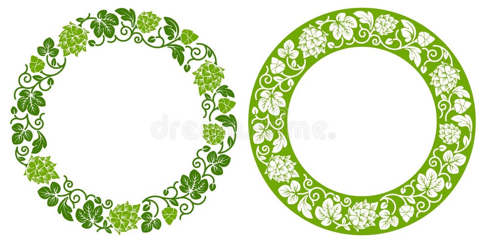 Circle Frame with Hop Plant Pattern Set Stock Vector - Illustration of ...