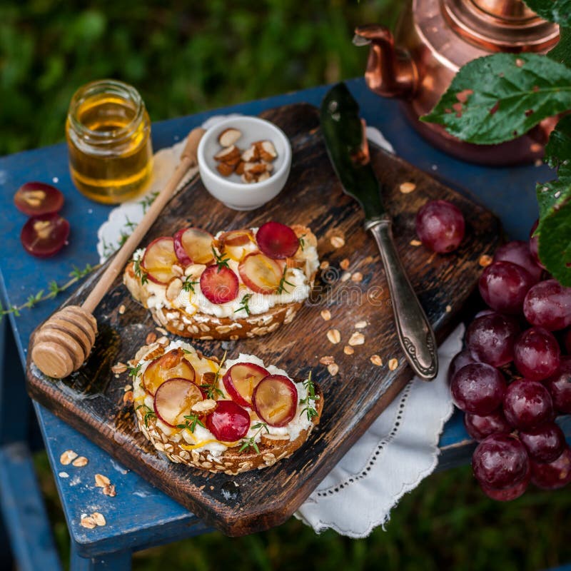 Grape Bruschetta Served for Breakfast Stock Photo - Image of autumn ...