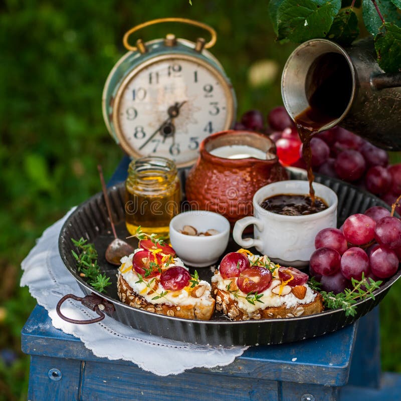 Grape Bruschetta Served for Breakfast Stock Image - Image of goat, food ...