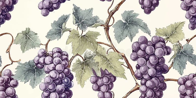 Grape Seamless Pattern. Elegant Fruit Repeat Background for Kitchen ...