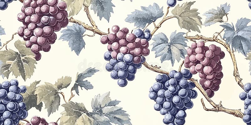 Grape Seamless Pattern. Elegant Fruit Repeat Background for Kitchen ...