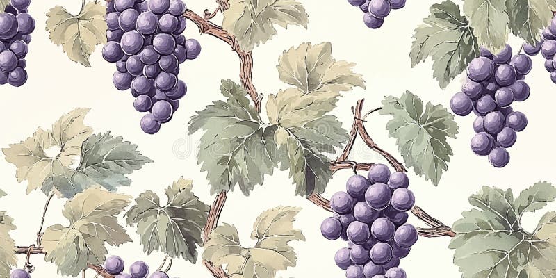 Grape Seamless Pattern. Elegant Fruit Repeat Background for Kitchen ...