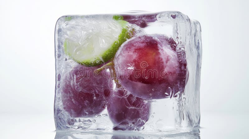 Grape Slice in an Ice Cube. Stock Illustration - Illustration of pink ...