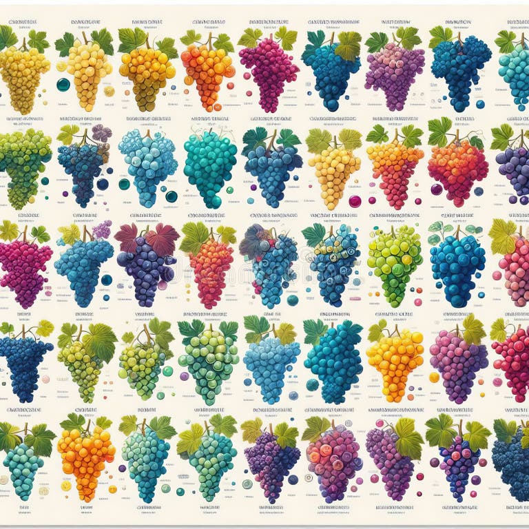 Grape Varietals Chart a Comparative Chart Featuring Different Ty Stock ...