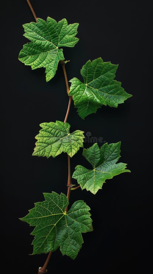 Grape Vine with Green Leaves on a Dark Background Stock Photo - Image ...