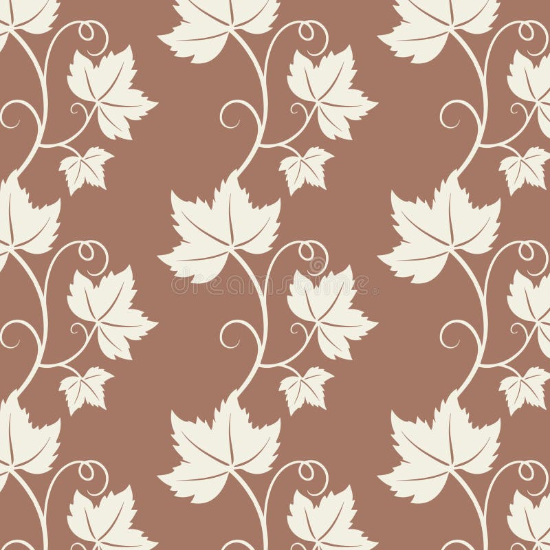 Grape Vine with Leaves Pattern, Beige Coft Color Vine Silhouette, on ...