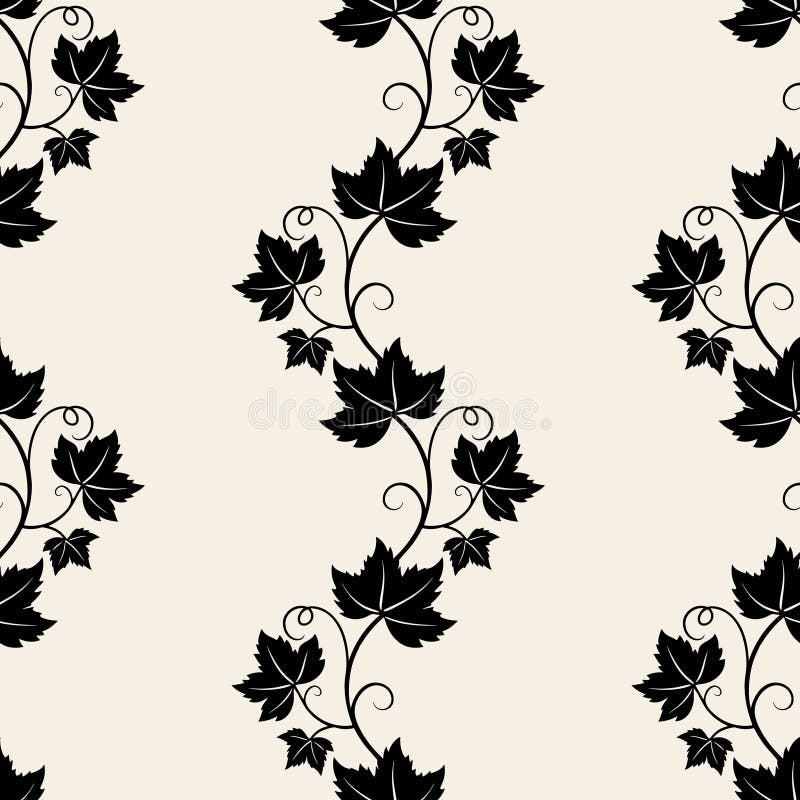 Grape Vine with Leaves Pattern, Dark Vine Silhouette on Beige ...