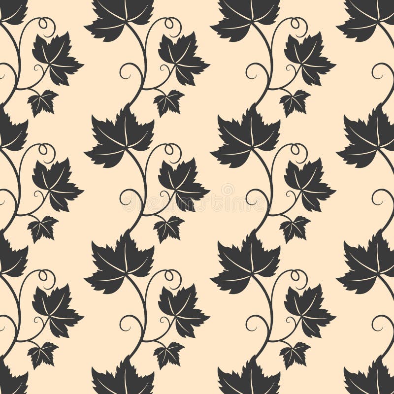 Grape Vine with Leaves Pattern, Dark Vine Silhouette on Beige ...