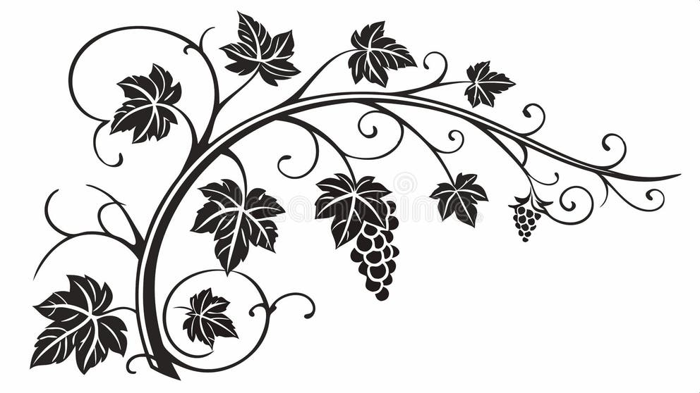 Grape Vine Ornament, Vineyard Theme Design, Decorative Fruit Vector ...
