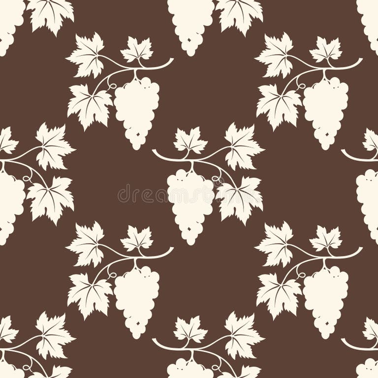 Grape Vine Pattern, Creme Vine Silhouette on Brown Background. Stock ...