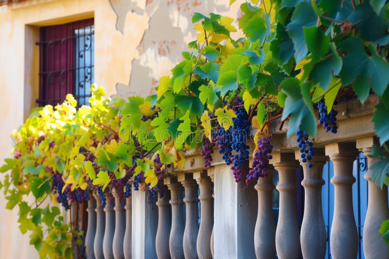 Grape Vines Wrapping Around Courtyard Balcony Railing Stock Photo ...
