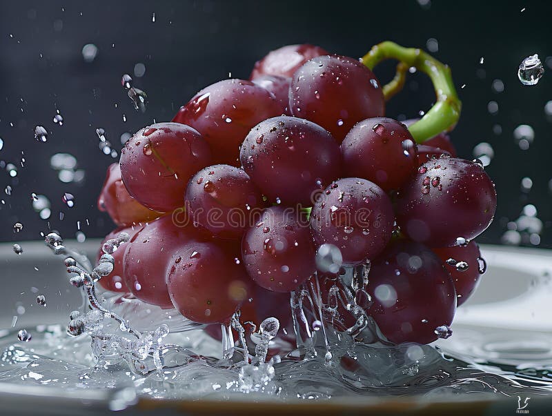 Grape and Water Splash, Visible Water Drops. Close Up. AI Generated ...