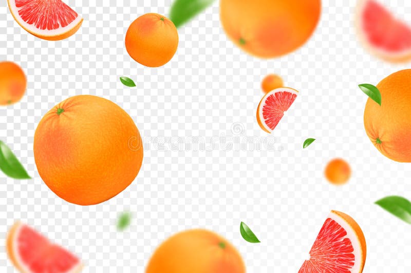 Grapefruit Background. Flying Grapefruit with Green Leaf on Transparent ...