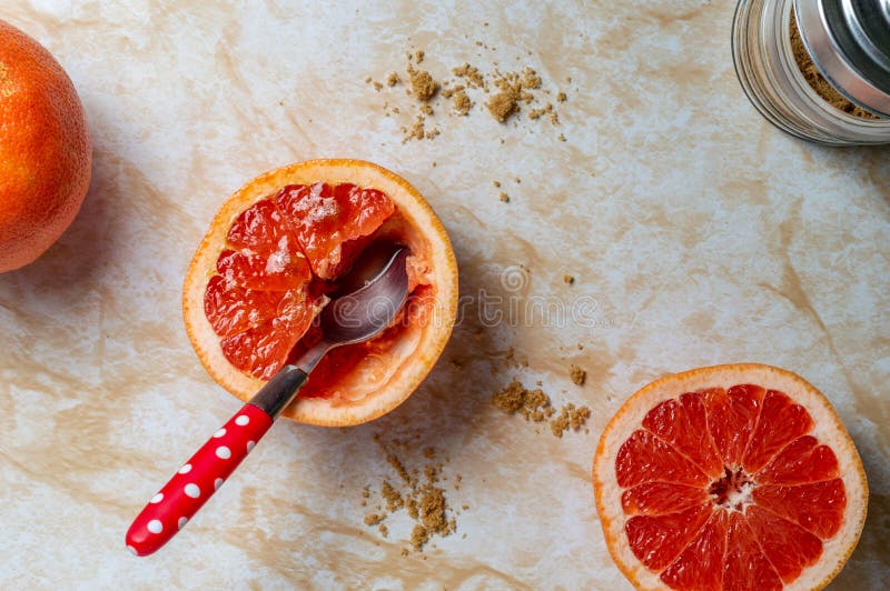 Grapefruit and Brown Sugar, Fresh and Healthy Breakfast Stock Image ...