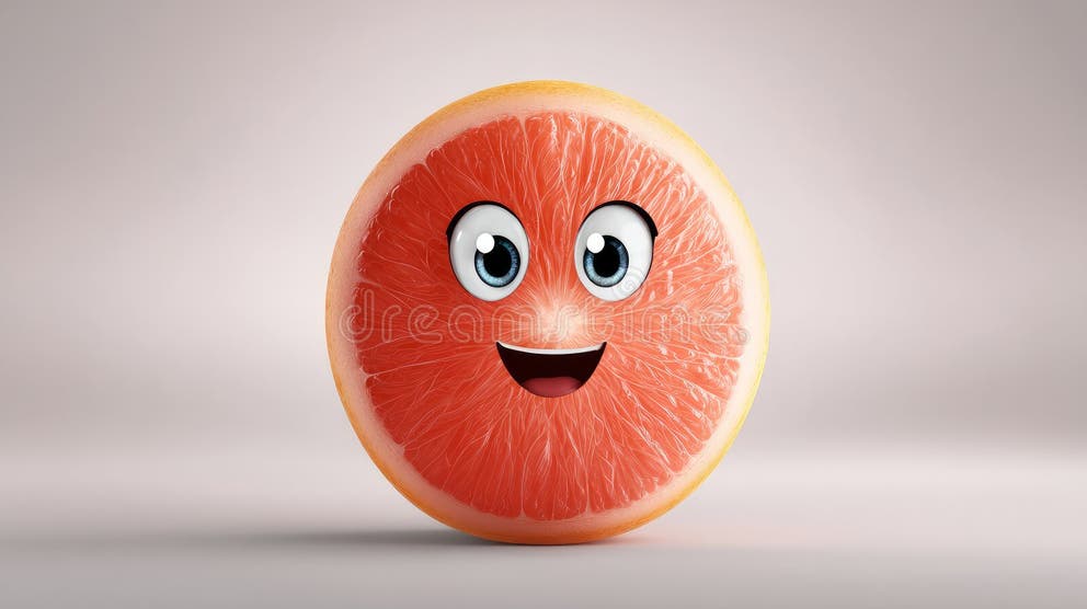 Grapefruit with a Cheerful Face 3d Character, Transparent Backgroun ...