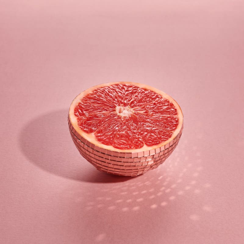 Grapefruit Disco Ball on Pink Background. Fresh Party Concept. Stock ...