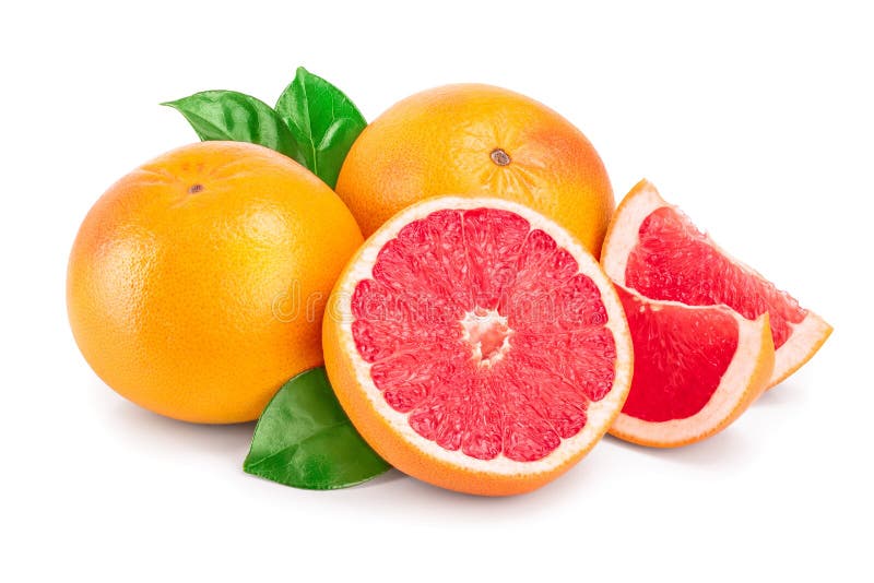 Grapefruit and Half with Leaves Isolated on White Background Stock ...