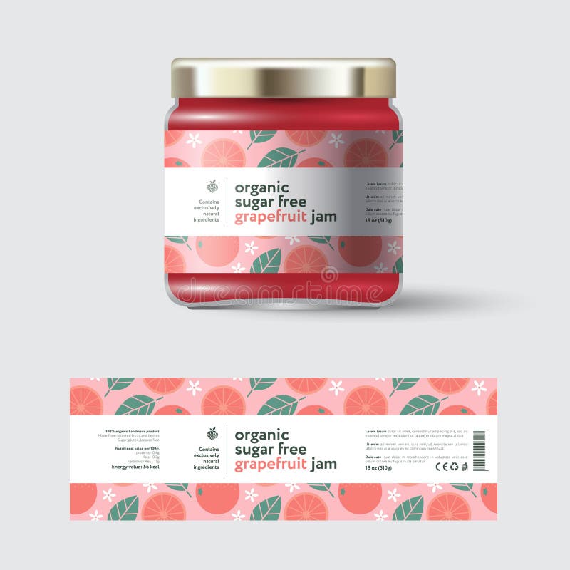 Grapefruit Jam Label and Packaging. Jar with Cap with Label Stock ...