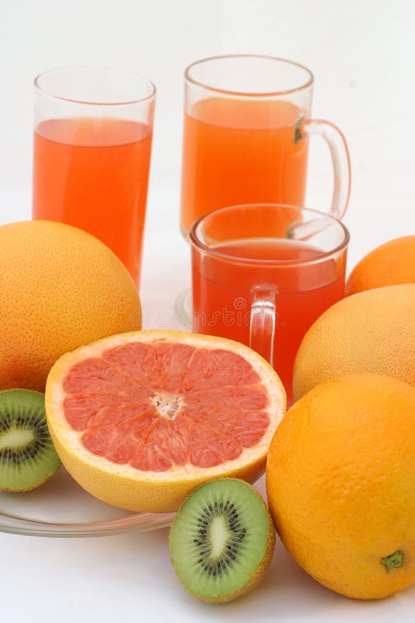 Grapefruit Orange and Kiwi with Juice Stock Photo - Image of copy ...