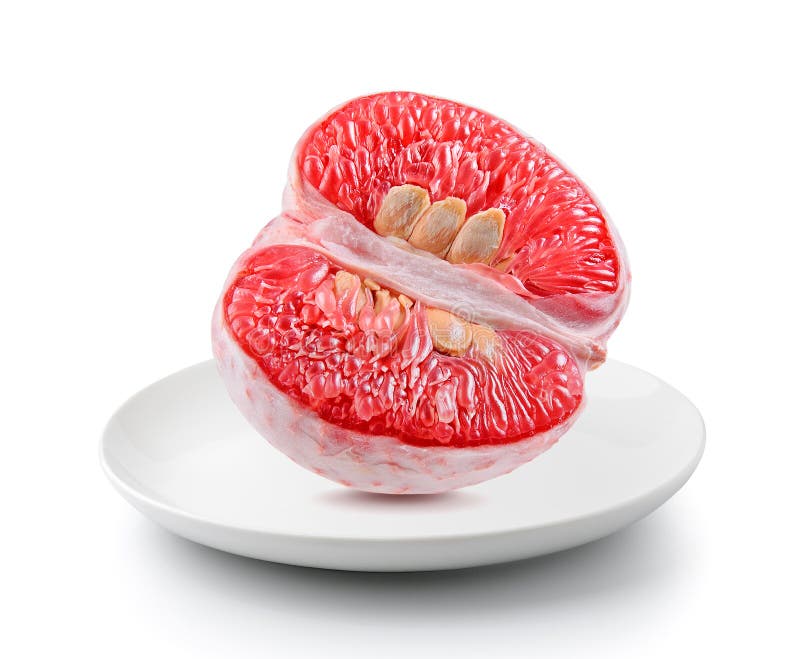 Grapefruit Piece in a Plate Isolated on a White Background Stock Image ...