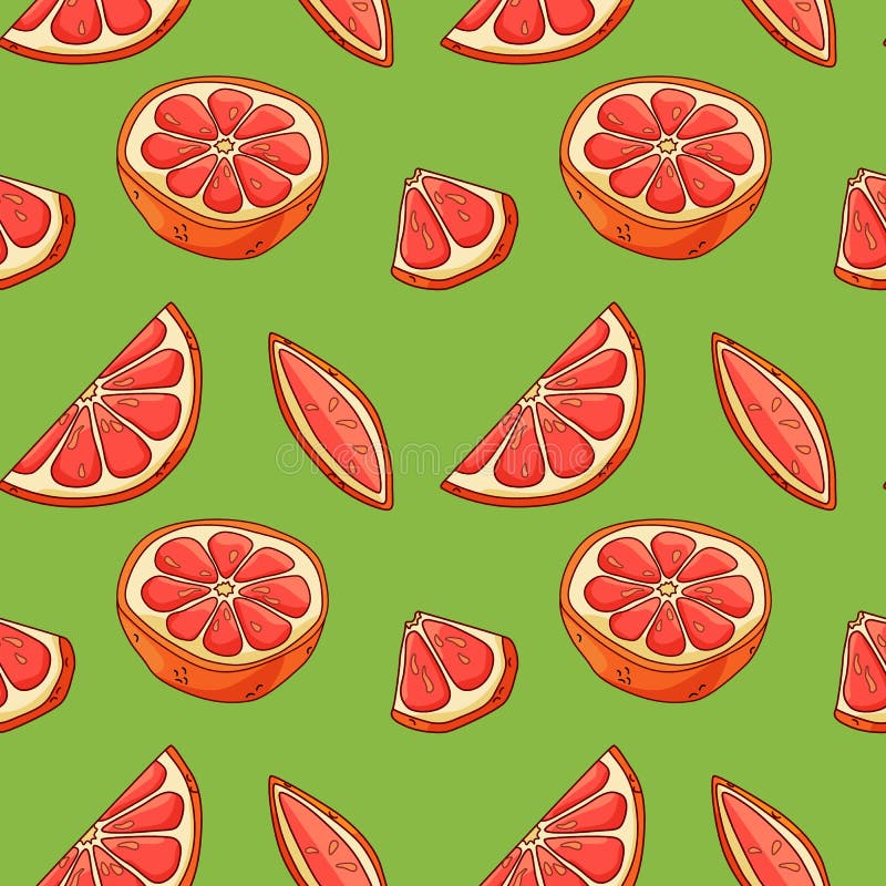 Grapefruit Pieces Seamless Pattern on Green Backdrop Stock Vector ...