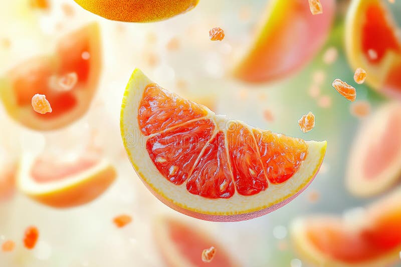 Grapefruit Slice with Pulp Detail Stock Image - Image of flying ...