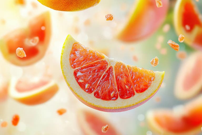 Grapefruit Slice with Pulp Detail Stock Image - Image of flying ...