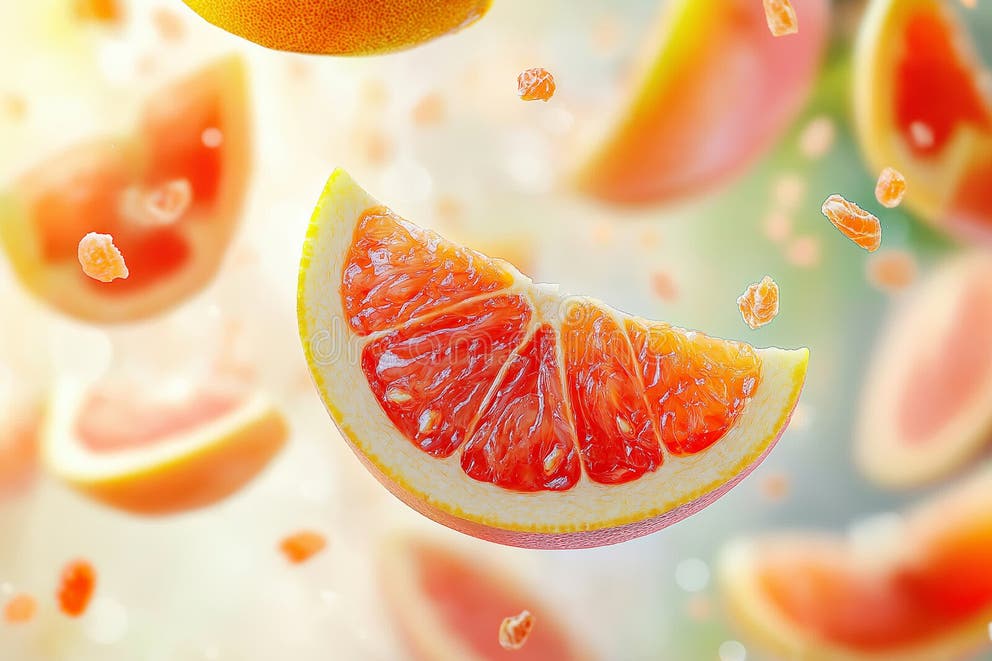 Grapefruit Slice with Pulp Detail Stock Image - Image of flying ...