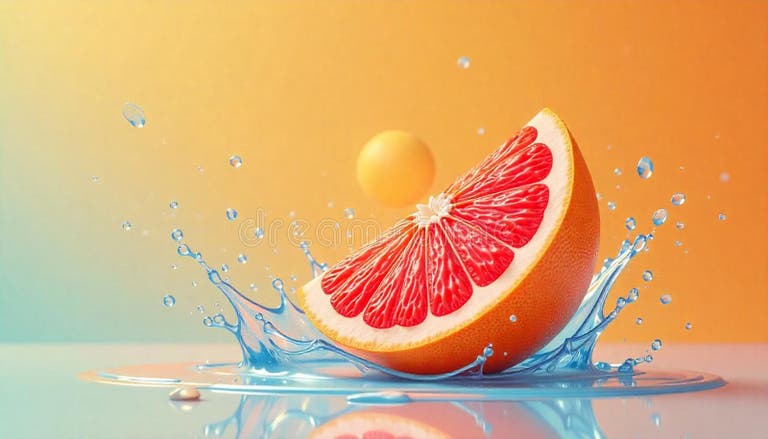 Grapefruit Slice with Water Splash on Gradient Background Stock ...