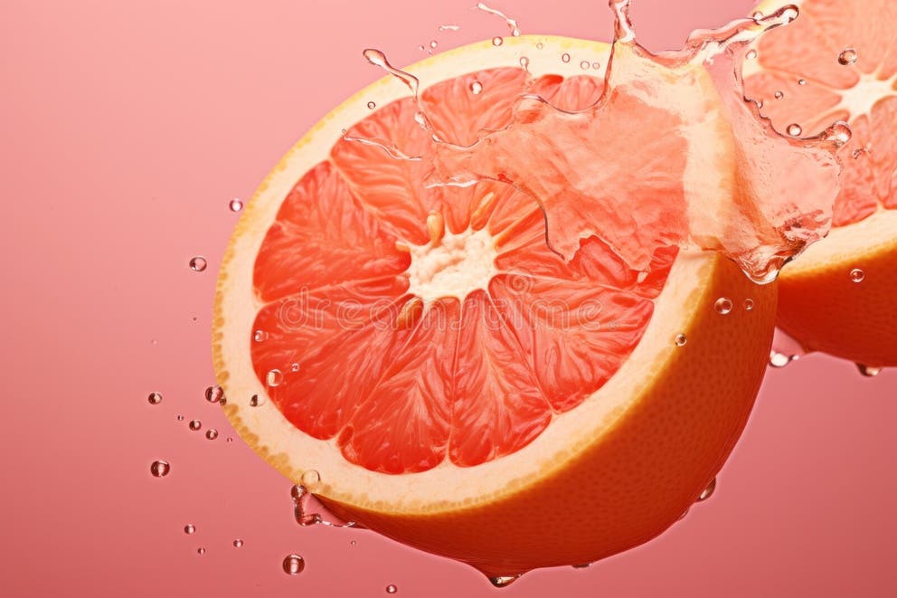 Grapefruit in a Splash of Water and Grapefruit Juice on a Pink ...