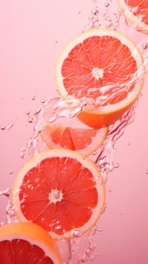 Grapefruit in a Splash of Water and Grapefruit Juice on a Pink ...