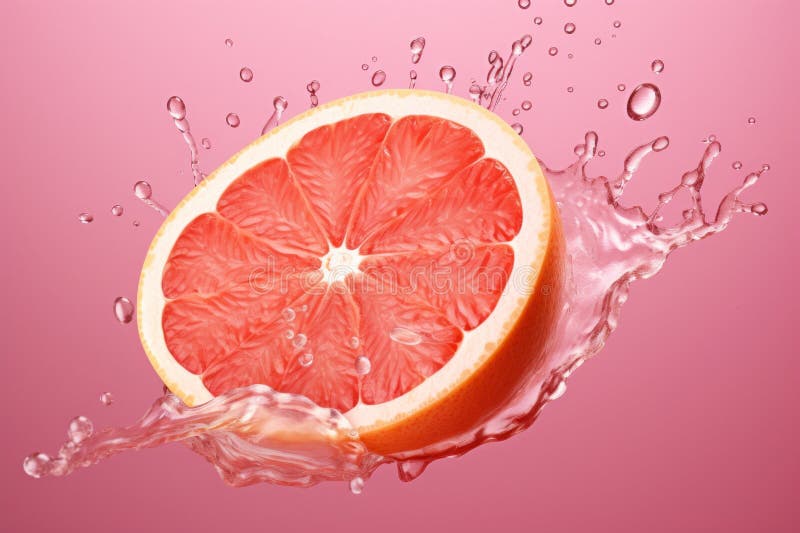Grapefruit in a Splash of Water and Grapefruit Juice on a Pink ...