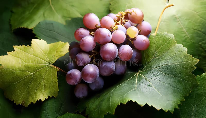 Grapes are Arranged on Large Real Grape Leaves Stock Image - Image of ...